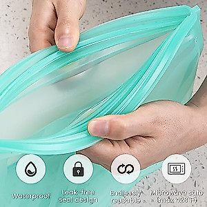 AECHY Silicone Bags Reusable Storage - Reusable Food Storage Bags, Extra Large 95 OZ Reusable Sandwich Bags - Silicone Food Pouch Stand Up, Leak-free, Heavy-duty, Microwave Safe, 3PCS, Auqa