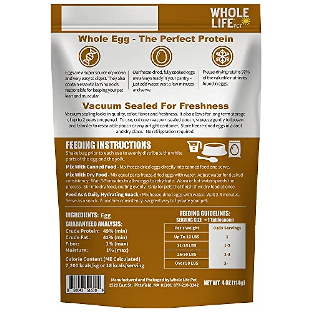 Whole Life Pet Freeze Dried Diced Eggs for Dogs and Cats. Fully Cooked Just Add Water. Healthy Skin, Strong Bones, Picky Eaters. Human Grade Quality