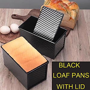 EGEN Bread Pan Loaf Pan for Baking with Lid, Non-Stick Carbon Steel Baking Bread Toast Mold Loaf Baking Pan Set (Black-2Pcs)