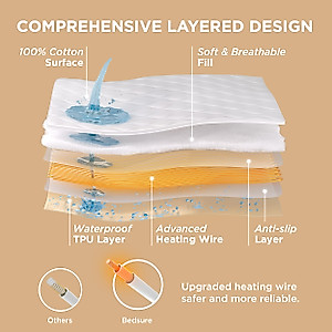 Bedsure Waterproof Heated Mattress Pad Queen Size - Quilted Cotton Electric Mattress Pad Bed Warmer with Deep Pocket, Dual Controller, 10 Heat Settings & 12 Hour Timer, Auto Shut Off (Queen, 60"x80")
