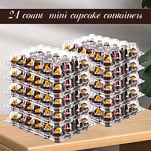 NPLUX 24 Count Mini Cupcake Containers 15 Pack Cupcake Holder with Detachable Tall Dome Lids Mini Plastic Stackable Cupcake Boxes for 360 Cupcakes, BPA Free