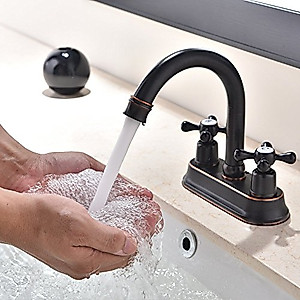 UFaucet 2 Handle Oil Rubbed Bronze Bathroom Faucet, Farmhouse 4 Inch Centerset Vanity Faucet, Stainless Steel Bathroom Sink Faucet Deck Mount RV Lavatory Mixer Tap Without Accessories