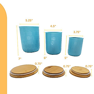 First of a Kind Kitchen Canisters - Blue Stoneware Canisters with Bamboo Lids, Set of 3 Storage Canister Container Set - Honeycomb Design, Ceramic Food Canister Jars for Tea, Sugar & Flour Storage
