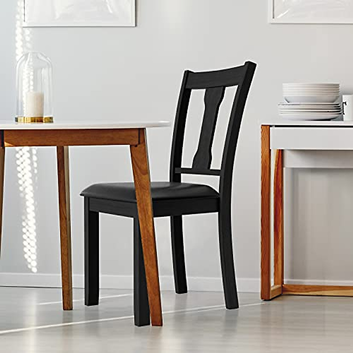 Giantex Set of 2 Black Dining Chairs, Upholstered High Back Kitchen Chairs w/Rubber Wood Frame, Anti-Scratch Foot Pads, Wooden Traditional Dining Side Chairs