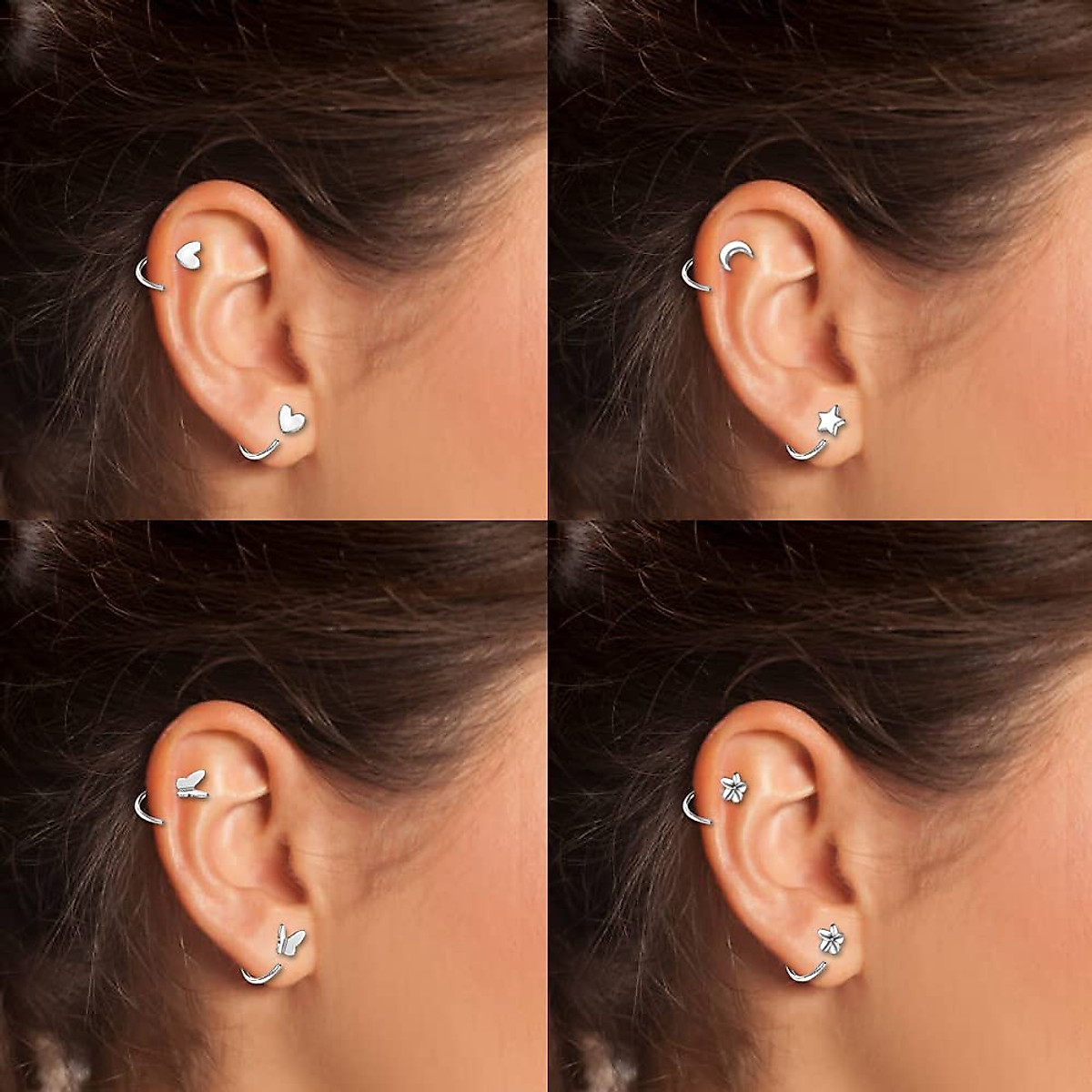 AoedeJ Sterling Silver Half Hoop Earrings Tiny Huggie Hoop Cartilage Earrings Small Comfy Half Hoop Earrings for Women (Style 2)