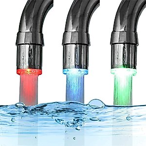 SNOMYRS 3-Color Temperature Sensitive Gradient LED Water Faucet Light Water Stream Color Changing Faucet Tap Sink Faucet for Kitchen and Bathroom (3 Color-1PC)