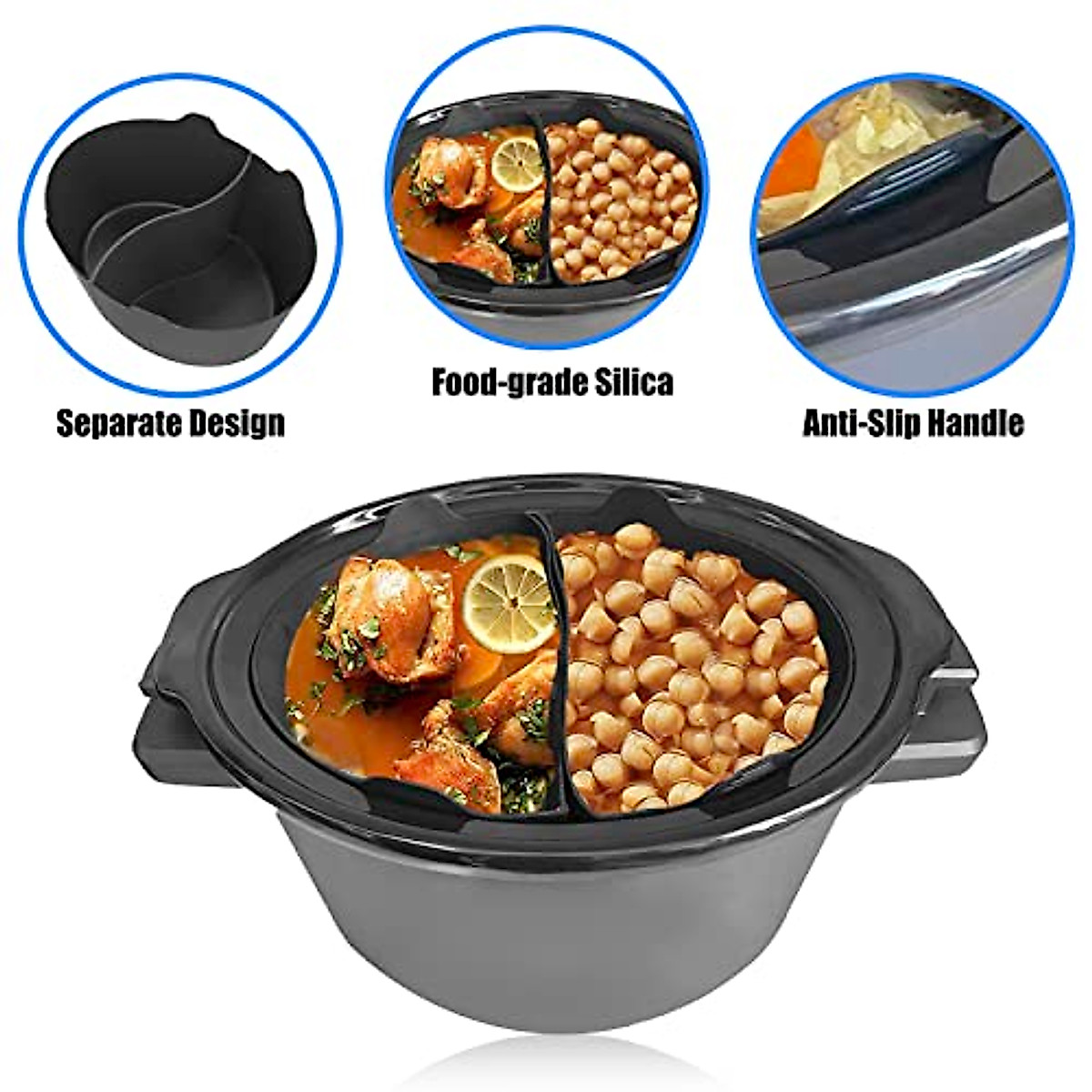 Esycooying Silicone Slow Cooker Divider Liners, Reusable/Easy Clean/BPA Free/Leakproof/Silicone Slow Cooker Divider, Dishwasher Safe Divider Liner for Most 6 Quart Slow Cooker