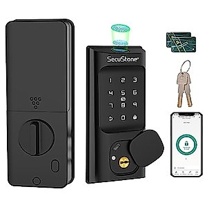 Secustone Smart Lock - Fingerprint Door Lock - Keyless Entry Door Lock - Smart Deadbolt Lock for Front Door with 2 Backup Keys, Door Lock with Keypad - 5 in 1 Auto Lock - Black