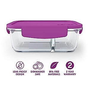 Bentgo® Glass Snack - Leak-Proof Bento-Style Snack Container with Airtight Lid and Divided 2-Compartment Design - 1.75 Cup Capacity for Meal Prepping, and Portion-Controlled Snacking (Purple)