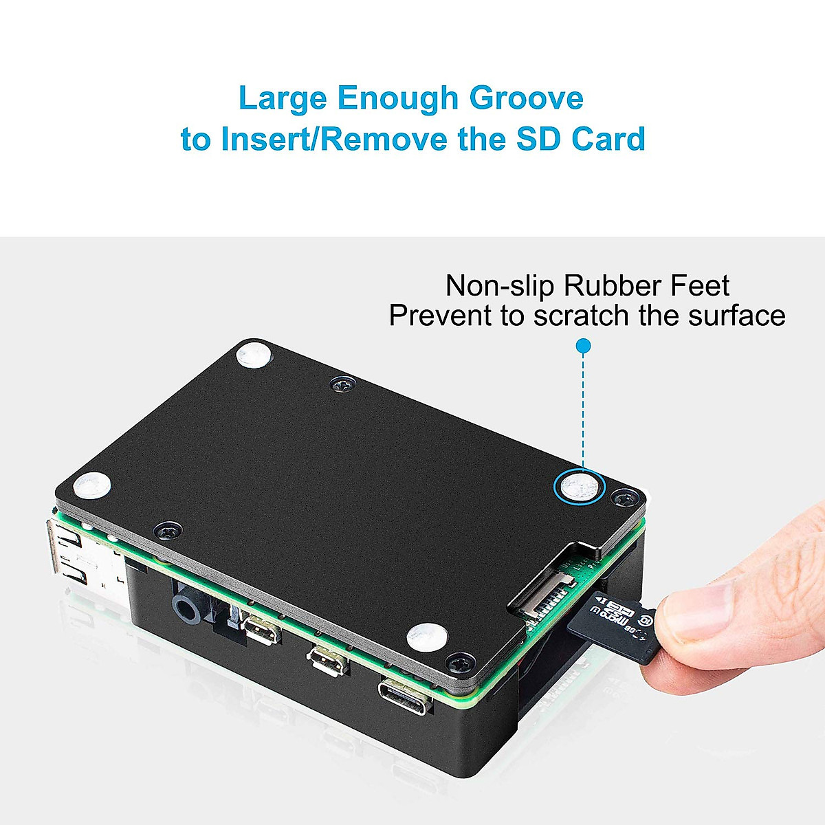 Smraza Case for Raspberry Pi 4, Metal Case for Raspberry Pi 4 Model B with Cooling Fan 35MM, Case Aluminum Alloy Enclosure with 4 PCS Heatsinks Pillar Thermal Adhesive Black (RPI Board Not Included)