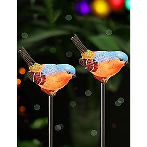 Bright Zeal Set of 2 LED Solar Stake Lights Color Changing Bird Figurines - Outdoor Multi Color Solar Birds Yard Lights Waterproof Colorful Garden Decor - Solar Patio Lights Multicolor Changing