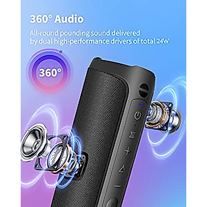 AUKTECH Bluetooth Speakers - Portable Bluetooth Speakers Wireless(100FT) with 20W Loud Stereo Sound, Deeper Bass, RGB Lights, IPX7 Waterproof, Handsfree Mic, 24H Playtime for Home Party Outdoors