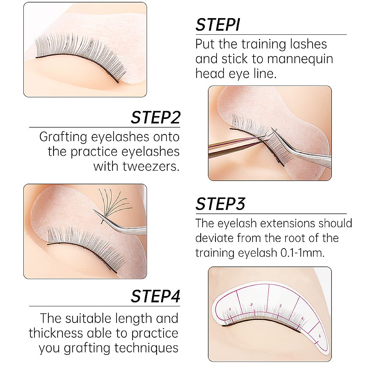 25 Pairs Practice Eyelashes Training Lashes Self-adhesive Practice Lashes With 70 pairs Under Eye Positioning Sticker Pads for Training Eyelash Extension Makeup Beginners (Practice lashes A)