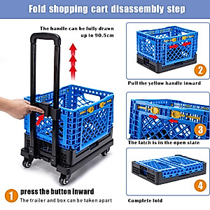 Foldable Shopping Cart Utility Grocery Cart Flat Cart Crate Portable Folding Cart Suitable for Shopping Luggage Grocery Office (Blue)