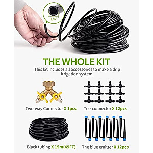 HIRALIY 49.2FT Drip Irrigation Kit, Garden Watering System, 8x5mm Blank Distribution Tubing DIY Automatic Irrigation Equipment Set for Outdoor Plants, Micro Drip Irrigation Kit for Greenhouse Flower, Bed Patio, Lawn