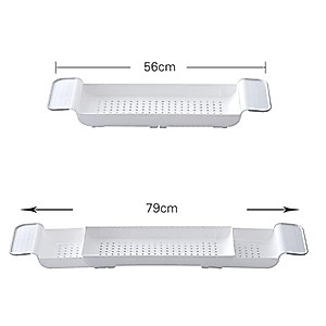 Wusteg Expandable Bathtub Tray Retractable Sink Drain Rack Plastic Bath Caddy Holder Bath Shelf Shower Organizer Bath Stand Multi-Functional for Bathroom Kitchen