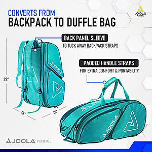 JOOLA Tour Elite Pickleball Bag – Backpack & Duffle Bag for Paddles & Pickleball Accessories – Thermal Insulated Pockets Hold 4+ Paddles - Includes Fence Hook Turquoise/Teal