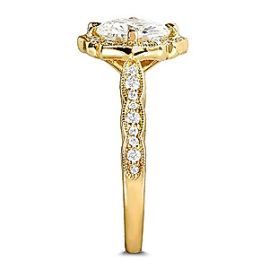 Kobelli Art Deco Floral Moissanite Engagement Ring 1 3/4 Carat (ctw) in 14k Yellow Gold, Size 8, Yellow Gold