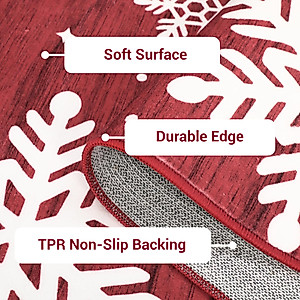 RUGSREAL Christmas Rug Runner Rug 2x6 Washable Rug Non Slip Kitchen Rugs Bedroom Decor Soft Throw Rugs Stain Resistant Carpet for Bedroom Laundry Hallway Runner Snow|Red 2'x6'