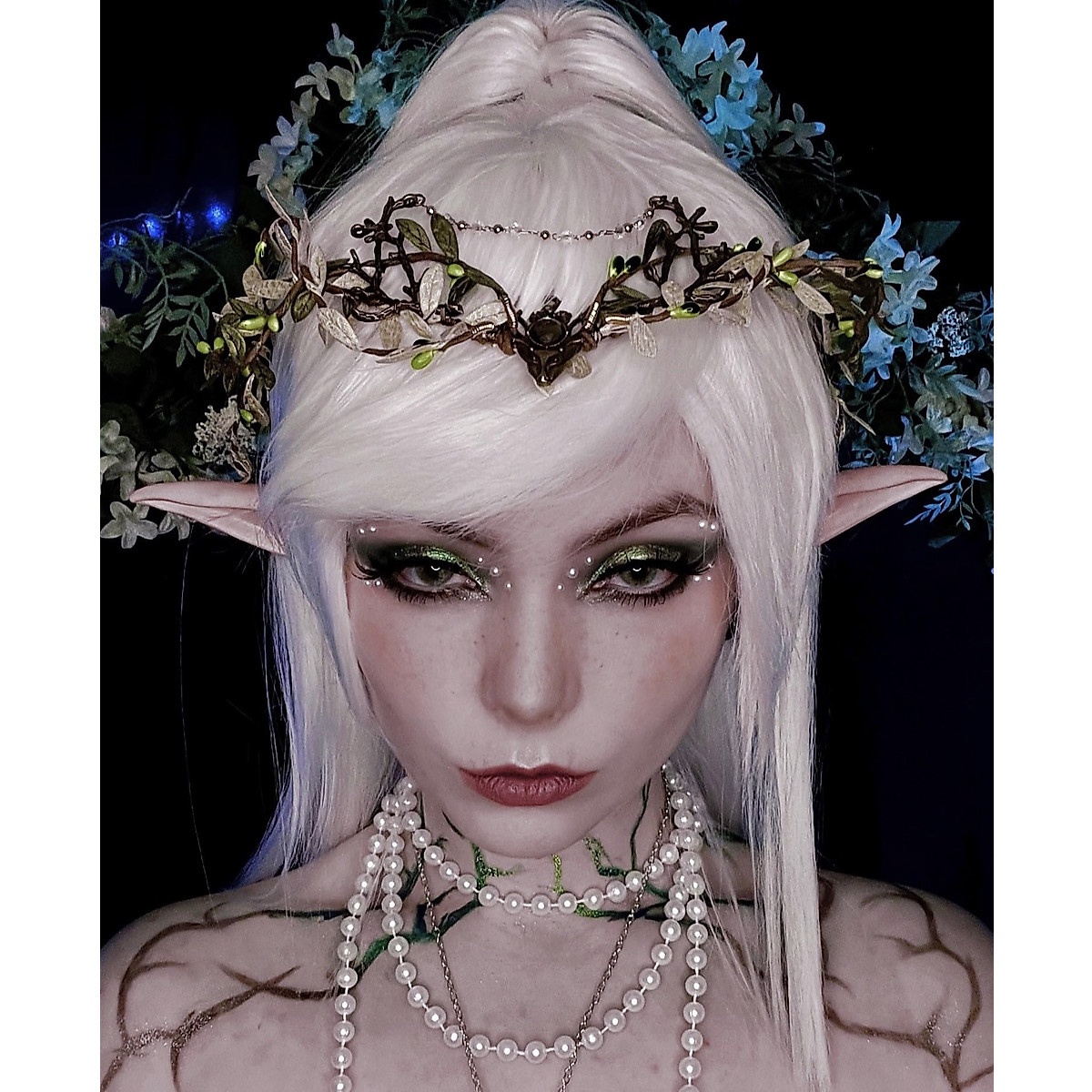 MOSTORY Handmade Forest Leaf Crown - ELf Woodland Hadpiece Fairy Green Branch Tiara Elven Vine Circlet with Rhinestone Tassel for Renaissance Party Cosplay Halloween Photo Prop