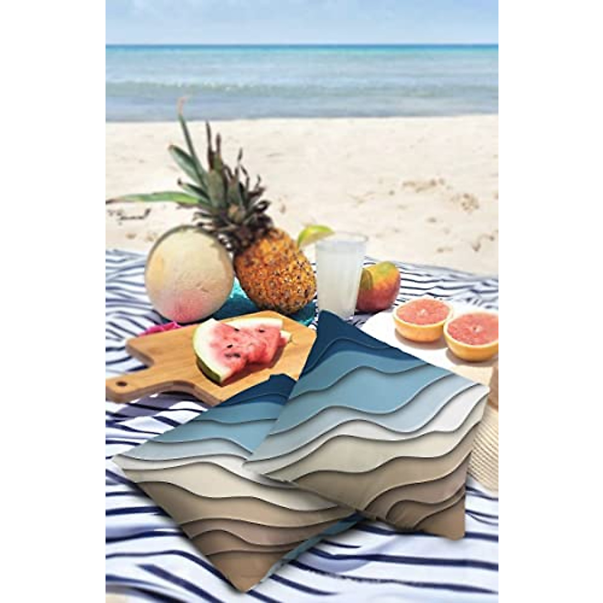 Waterproof Outdoor Throw Pillow Cover Blue Modern Geometric Lumbar Pillowcases Set of 2 Brown Abstract Decorative Patio Furniture Pillows for Couch Garden 20 x 20 Inches