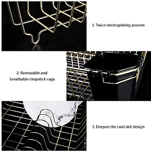 OLOTU Stable 1-Tier Dish Rack with Drainboard，Multifunctional Metal Utensil Holder for Kitchen Countertop，Durable Home Accessories，Black Dish Drying Rack