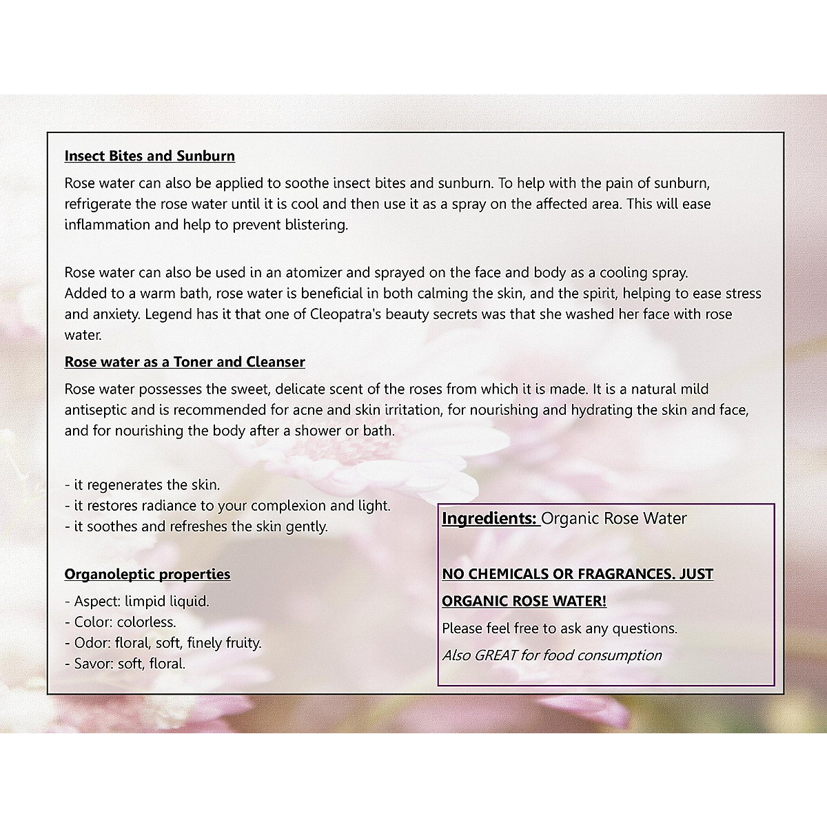 Premium Organic Moroccan Rose Water - 4oz Glass Bottle - Imported From Morocco - 100% Pure (Food Grade) Perfect for Reviving, Hydrating and Rejuvenating Your Face and Neck - By Sweet Essentials