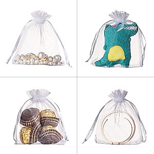 100PCS Premium Sheer Organza Bags, White Wedding Favor Bags with Drawstring, 4x6 inches Jewelry Gift Bags for Party, Jewelry, Festival, Makeup Organza Favor Bags,net gift bags,drawstring goody bags