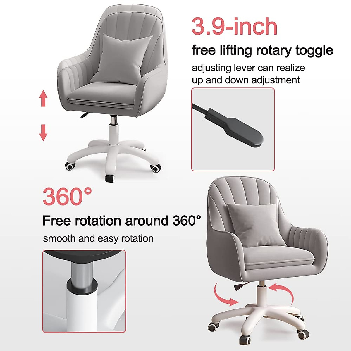 XUEGW Home Office Chair Computer Chair with Mid-Back Upholstered Modern Tufted Computer Task Chair Swivel Height Adjustable Velvet Accent Chair