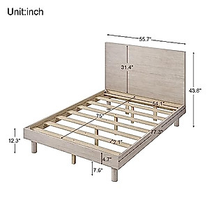 Harper & Bright Designs Full Bed Frame with Headboard, Solid Wood Platform Bed Full with Wooden Slats Support, Easy Assembly, Noise-Free, No Box Spring Needed, Stone Gray