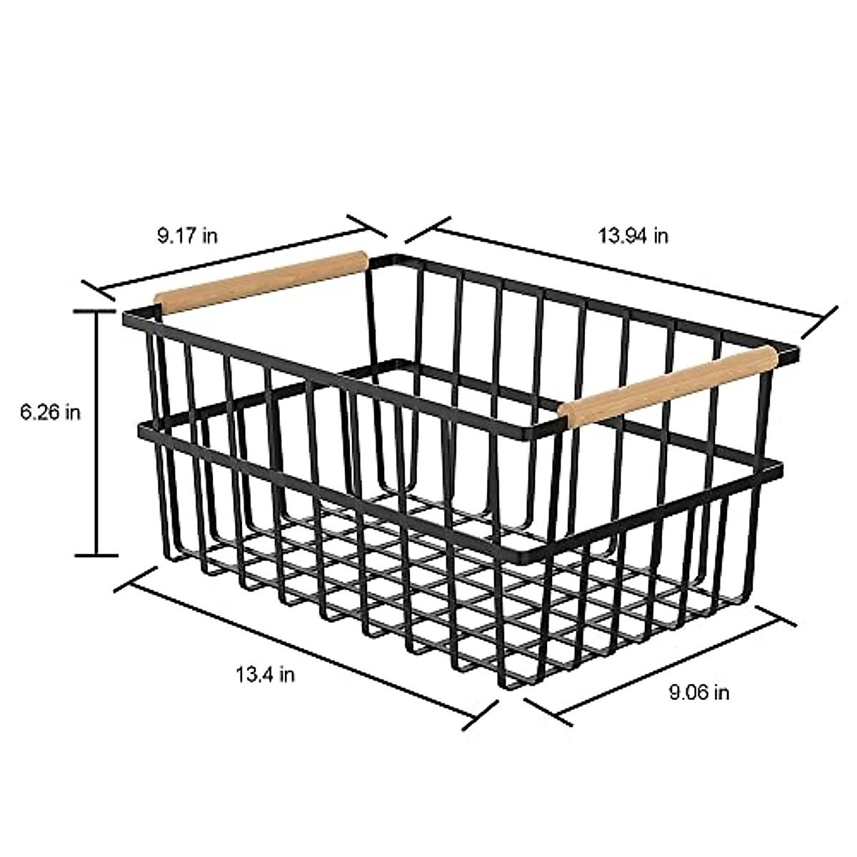 Oceanstar Metal Wire Organizer Bin Handles WBHB1910 Basket Set, One-Size, Black, 3 Count