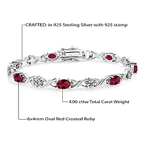 Gem Stone King 925 Sterling Silver Red Created Ruby Tennis Bracelet For Women (4.00 Cttw, Gemstone July Birthstone, Oval 6X4MM, 7 Inch)