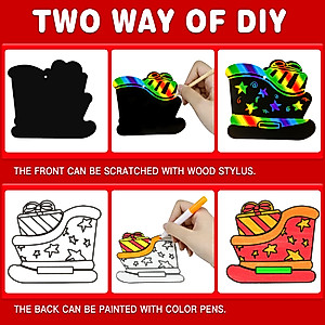 Max Fun Christmas Crafts Scratch Art for Kids, 48PCS Magic Rainbow Scratch Off Paper Cards, Christmas Ornaments Hanging Art for Kids Party Favors Supplies, Stocking Stuffers Educational Toys