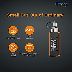 Elitech Wireless Digital Vacuum Gauge Rechargeable Pressure Tester Meter HVAC, Alarms via APP, Offline Recording, Temp Compensation, 1/4" SAE, VGW-Mini