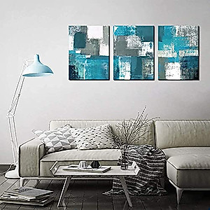 Abstract Wall Art for Living Room Wall Decor 3 Piece Blue Teal Modern Paintings Canvas Prints Framed Living Room Ready To Hang for Bathroom Bedroom Kitchen Office Boho Grey White Teal Artwork 12x16
