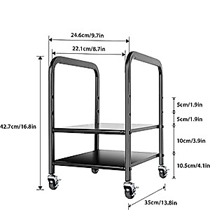 Computer Tower Stand CPU Tower Cart, 360Tronics Adjustable Desktop ATX-Case Cart 2-Tier PC Floor Stand, Mobile Rolling CPU Holder with 360°Locking Caster Wheels for Office Home (Black)