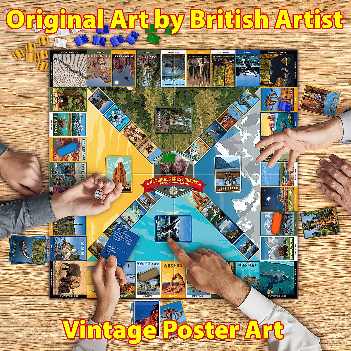 Funwares National Parks Pursuit Trivia Board Game Just Got Better - All 275 Trivia Questions Updated! Explore All 63 U.S. National Parks, Family Board Game for Kids, Teens and Adults, 2-6 Players