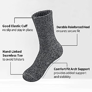 5 Pairs Wool Socks Mens, Thick Warm Winter Socks, Soft Wool Hiking Socks, Casual Crew Socks for Men (US Size 6-13)