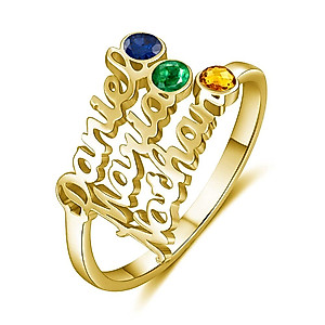 RMREWY Sterling Silver Personalized Name Ring Custom Engraved Name Ring with Simulated Birthstone Wedding Family Mother Day Birthday Aniversary Gifts For Women, Size 5-12