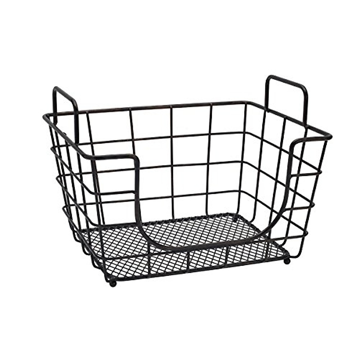 Gourmet Basics by Mikasa Madam Metal Stacking/Nesting Rectangular Basket with Acacia Lid, Antique Black