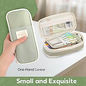 HESEE Pencil Case, Large Capacity Aesthetic Pencil Cases with Durable Zipper, Big Stationery Pencil Pouch for Women & Men, Adults Portable Storage Organizer Bag for College, office, Travel (Green)