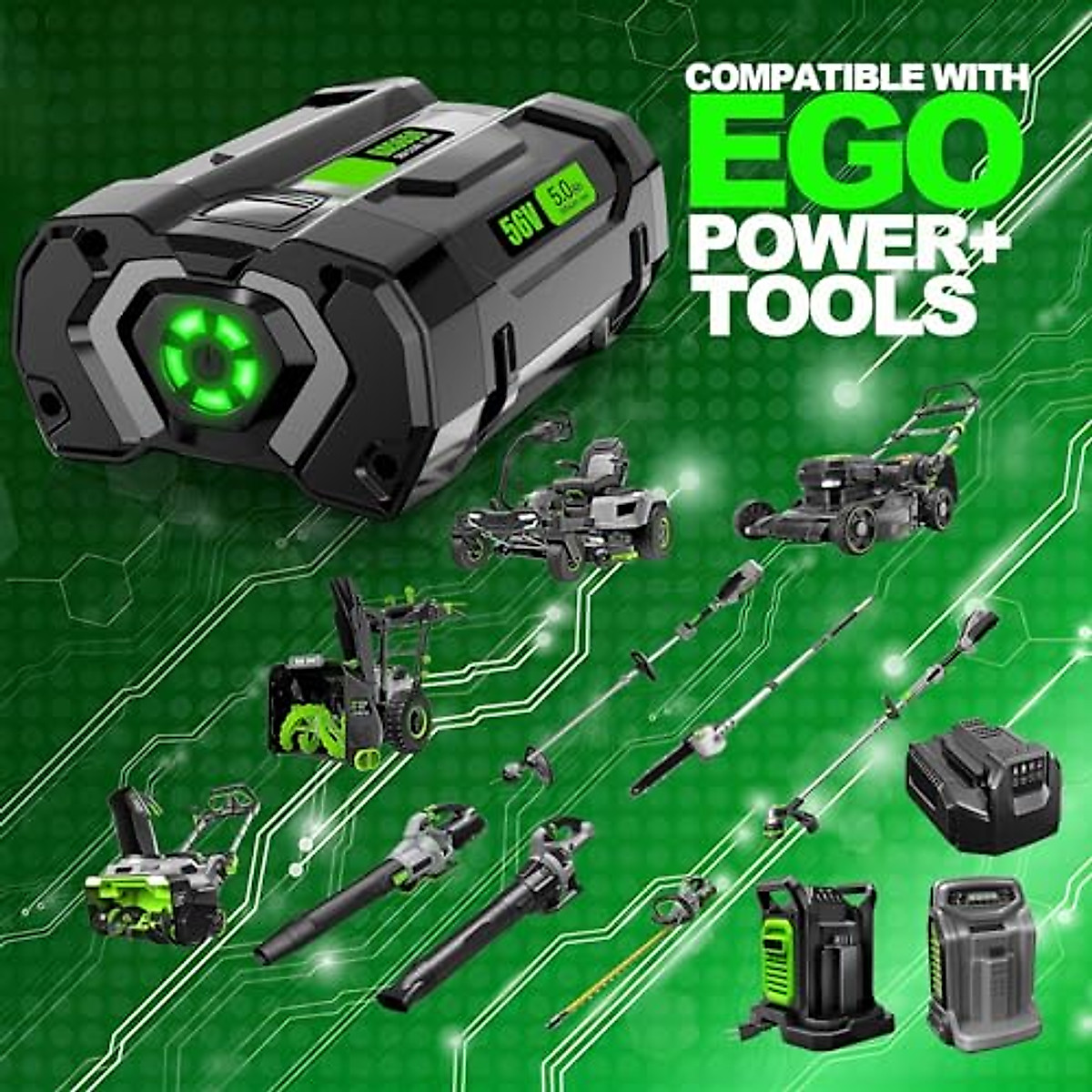 POWITEC 【3rd Generation】 56V 5.0Ah Replacement Battery for EGO 56V Battery BA2800 BA4200 Lithium Ion Battery Compatible with EGO Power+ Cordless Tool Battery Pack
