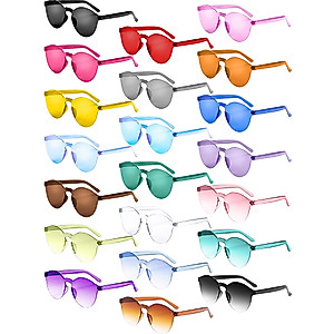 Gejoy 21 Pieces Round Rimless Sunglasses Transparent Candy Color Tinted Eyewear, Multicoloured, Medium