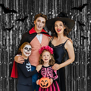 10 Pack Black Foil Curtain Backdrop 3.2ft x 9.8ft Black Metallic Tinsel Foil Fringe Curtains Streamer Photo Booth Backdrop for Birthday Party Engagement Bachelorette Party Decorations (Black)