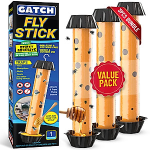 GATCH Fruit Fly Trap (3 Pack), Fly Stick for Mosquitoes, Sticky Trap for Flies Gnats Wasp Flying Insects, Bug Catcher, Indoor or Outdoor Use, Ready to Use Home