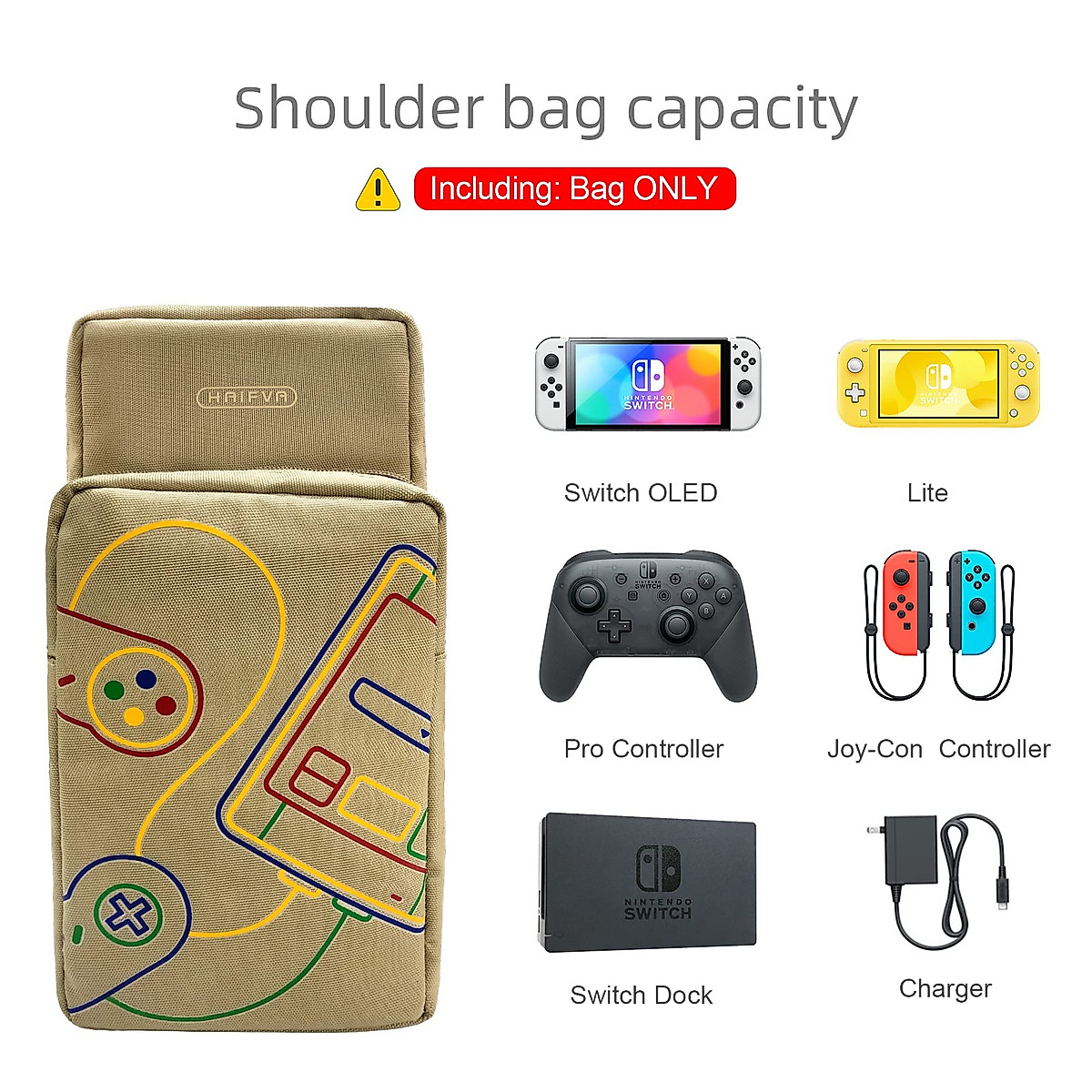 Steam Deck Carrying Bag, Switch/Switch OLED console&Accessories Travel Carrying Case, Mini Retro Console Style Travel Bag, Small Portable Sling Crossbody Shoulder Bag for Hiking Walking Biking (Gold)