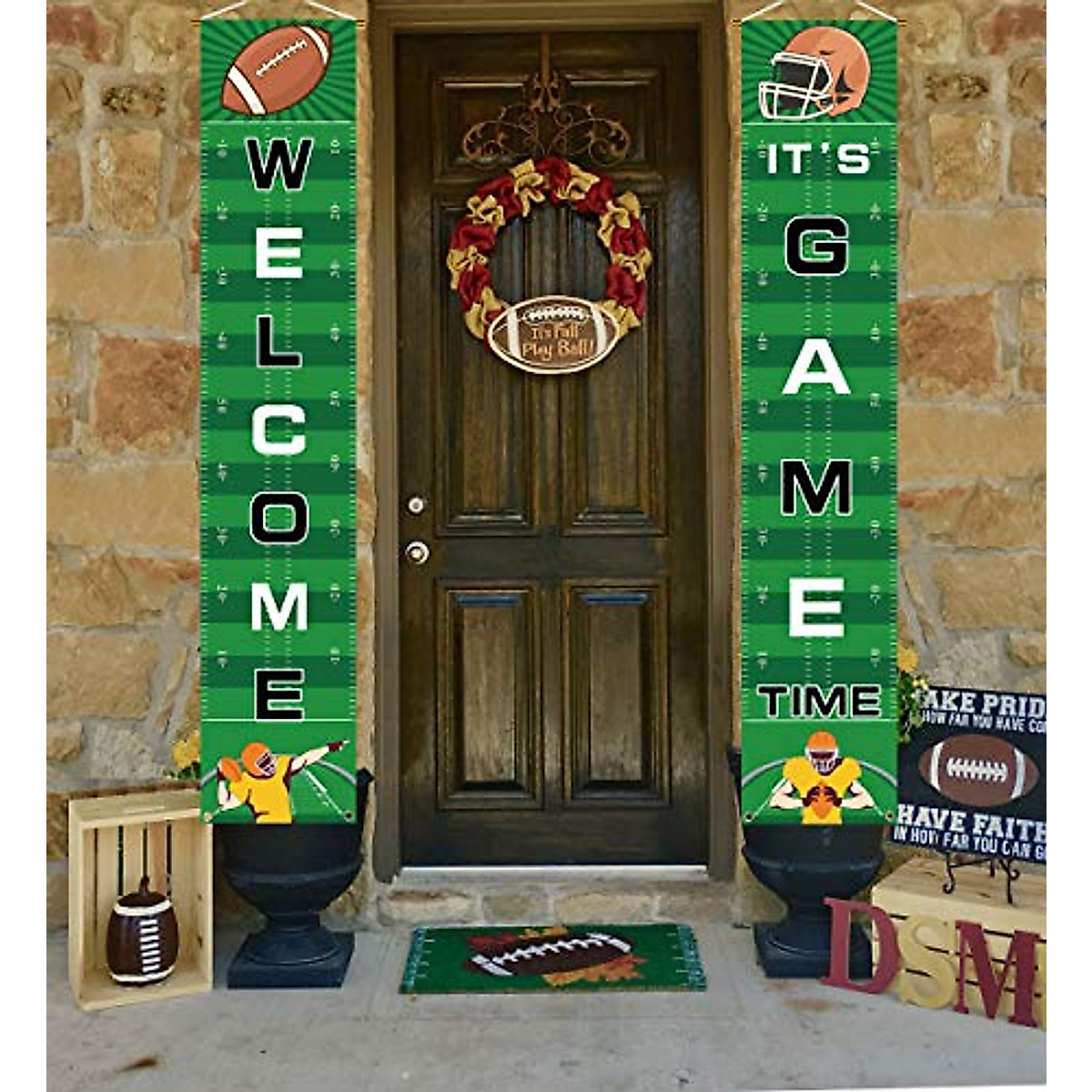 Football Banner Welcome Porch Sign Decorations - Game Day Sports Door House Party Decor Supplies