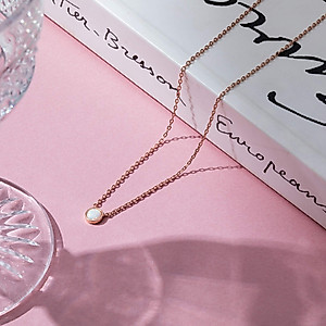 PAVOI 14K Rose Gold Plated Round Created White Opal Necklace | Opal Necklaces for Women