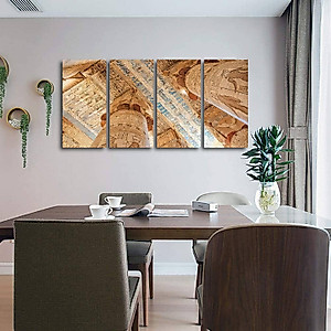 Wall Art Prints Paintings Stretched & Framed Beautiful interior of the Temple of Dendera or the Temple of Hathor Poster Home Living Room Decoration Ready to Hang 4 Panel Canvas Pictures