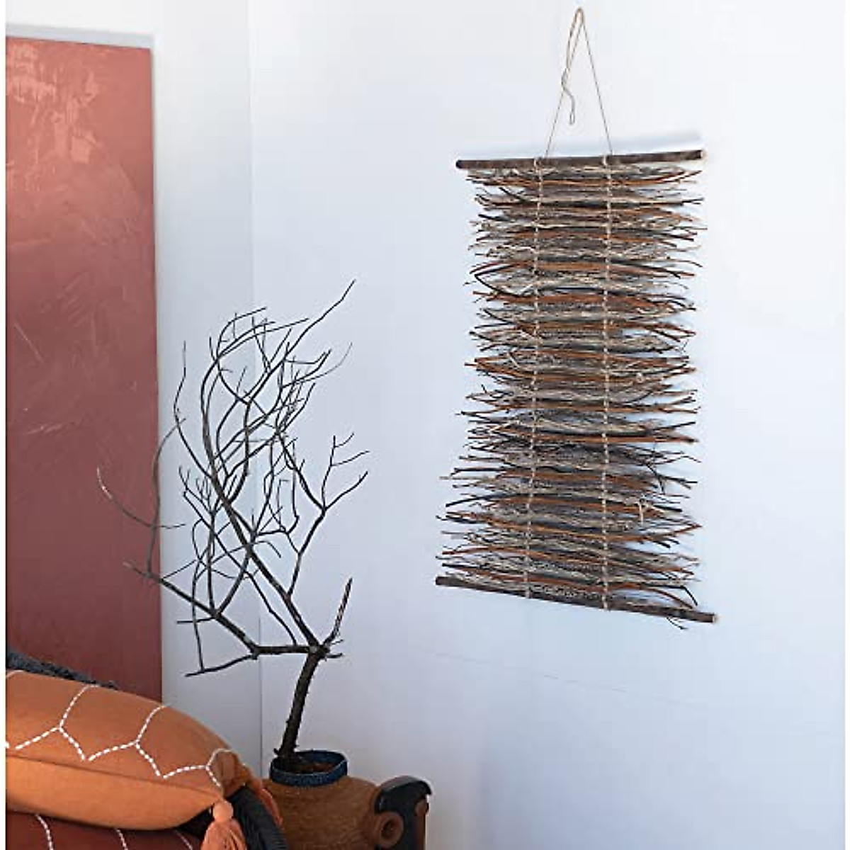 Bloomingville Hand-Woven Seagrass, Orange & Navy Basket